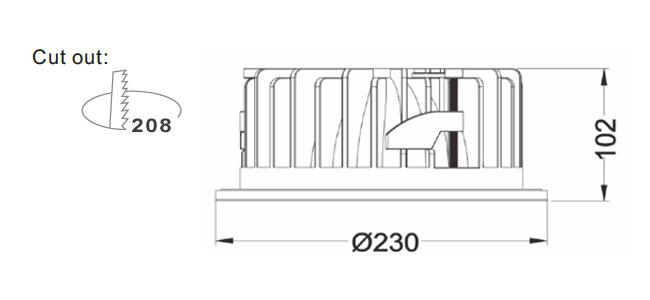 40w COB Led Downlight IP44 8 Inch Cut Out 208mm Dali Dimmable Driver